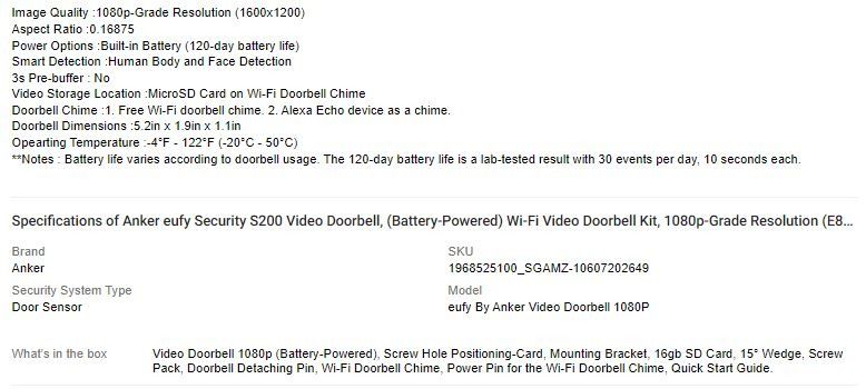 Anker eufy security S200 Video Doorbell (Battery-Powered) Wi-Fi Video ...