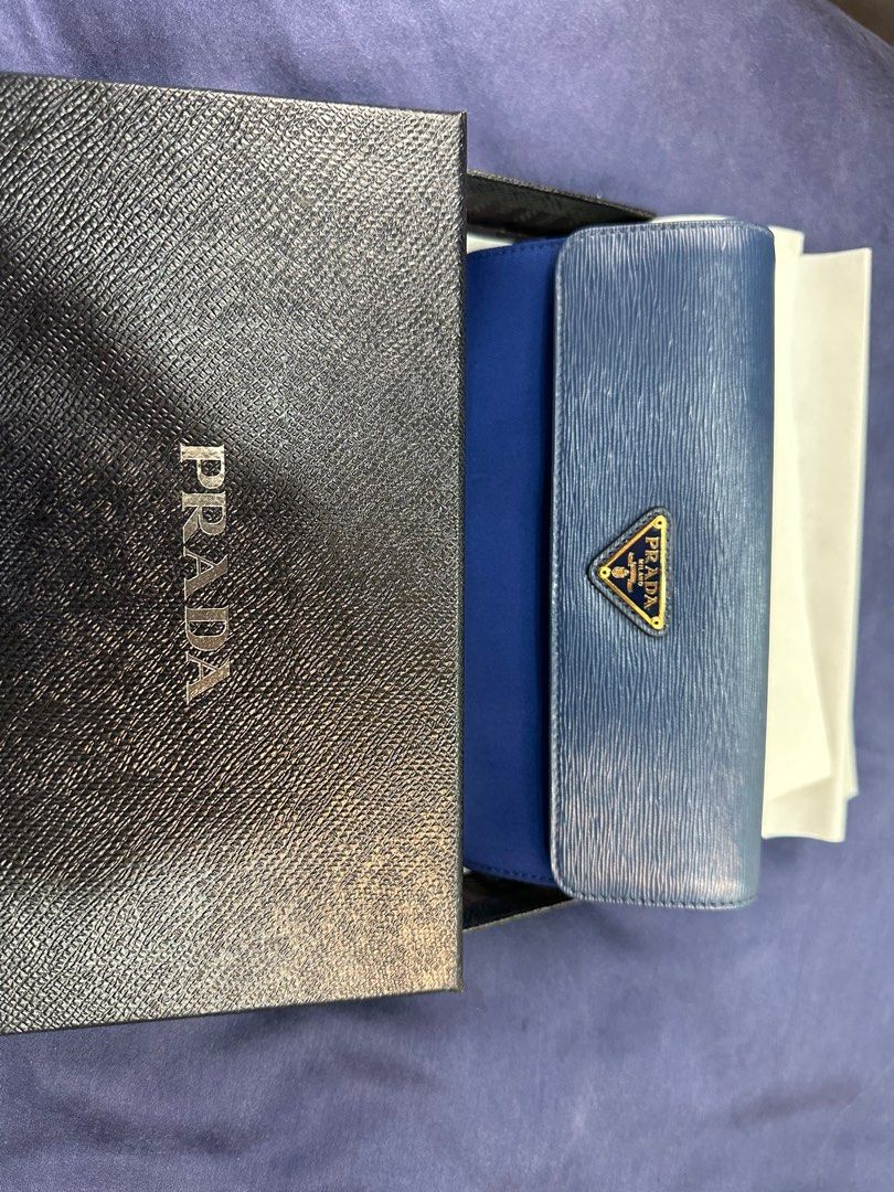 Authentic Prada Blue Wallet, Luxury, Bags & Wallets on Carousell