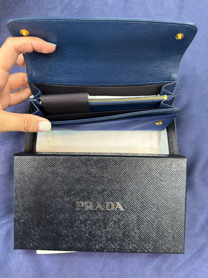 Authentic Prada Blue Wallet, Luxury, Bags & Wallets on Carousell