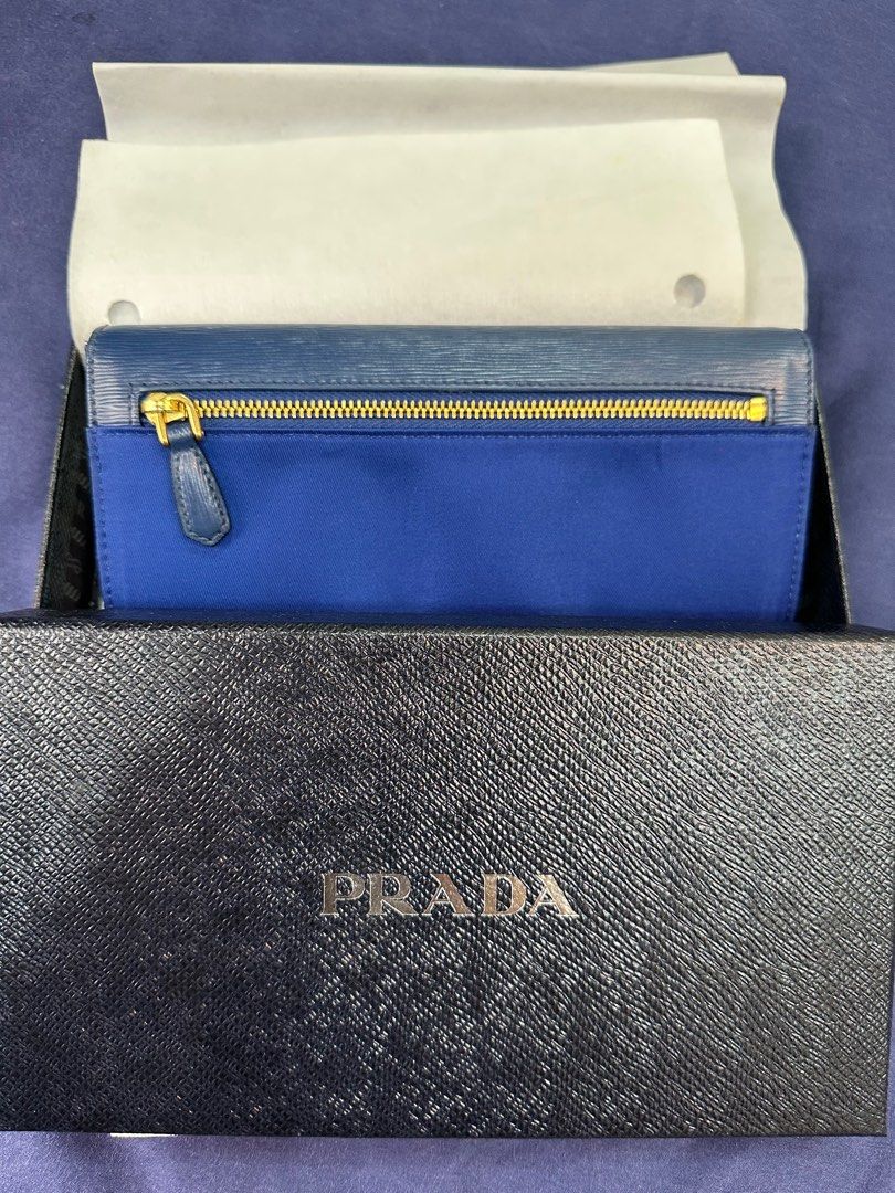Authentic Prada Blue Wallet, Luxury, Bags & Wallets on Carousell