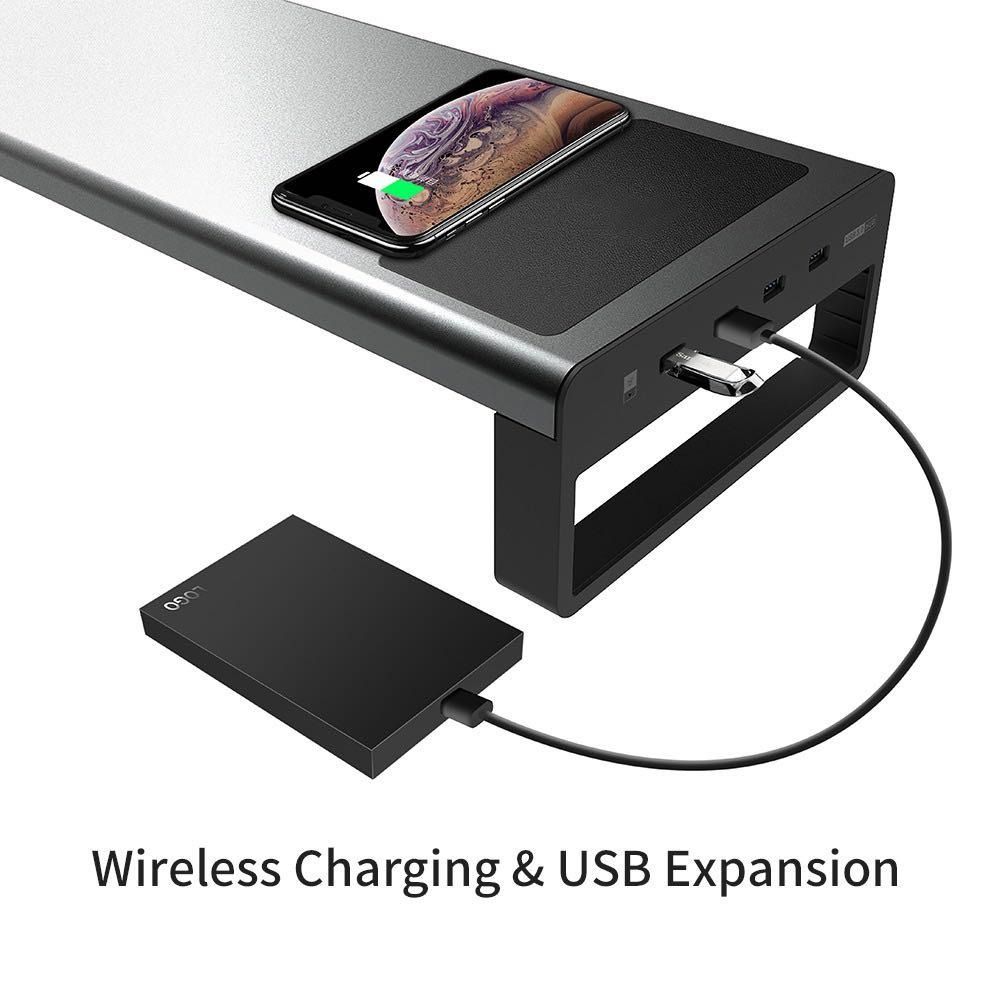 [Authentic] Vaydeer Monitor stand with wireless charging pad + 4 Usb 3. ...