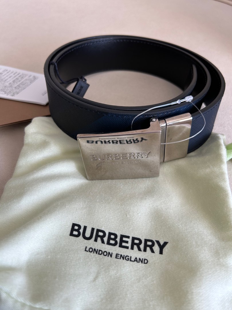 Burberry belt with silver buckle and blue and black print leather, Men ...