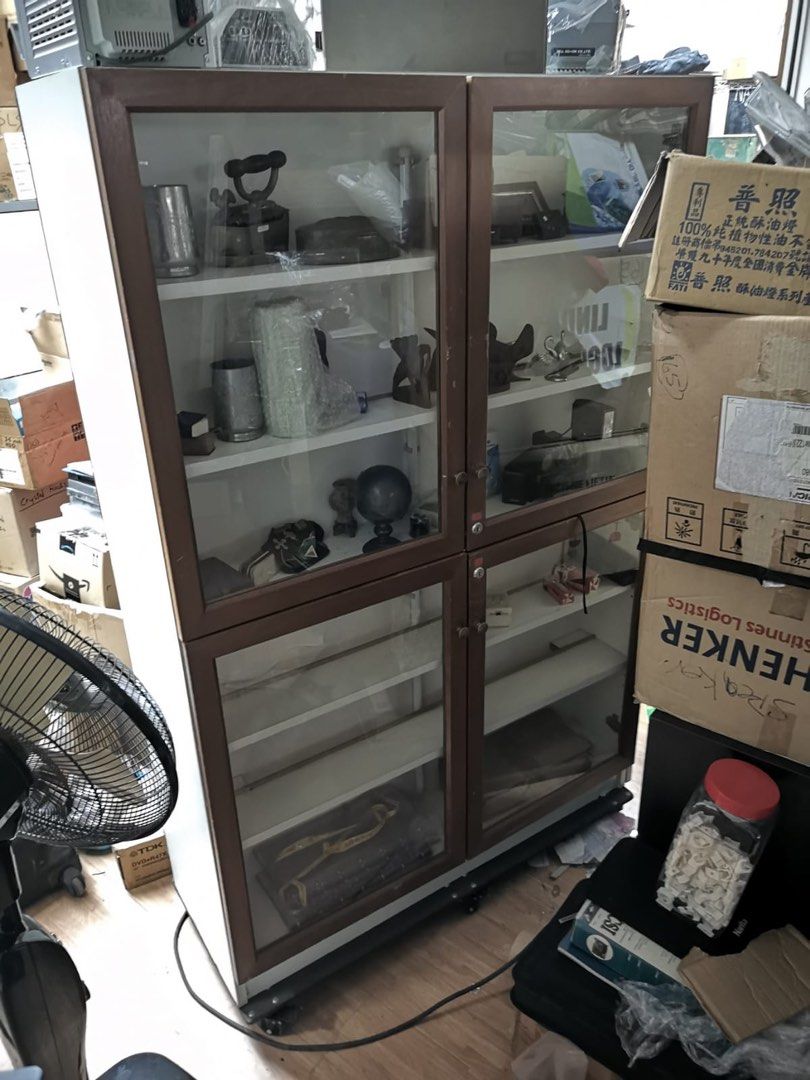 Double sided Glass Display cabinet w/ wheels, Furniture & Home Living ...