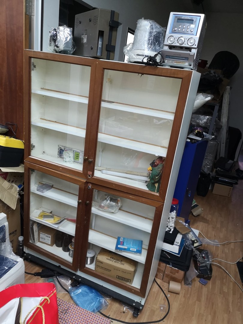 Double sided Glass Display cabinet w/ wheels, Furniture & Home Living ...