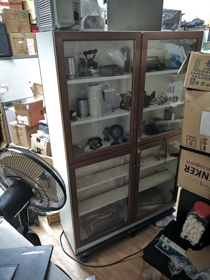 Double sided Glass Display cabinet w/ wheels, Furniture & Home Living ...