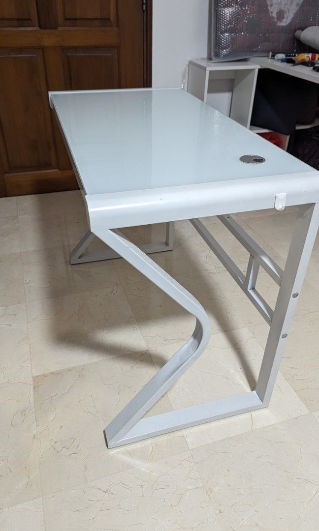Glass top work desk, Furniture & Home Living, Furniture, Tables & Sets ...
