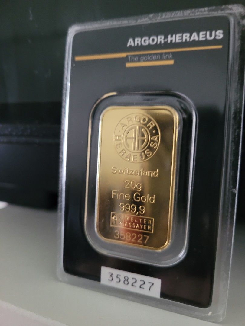 Gold Bar 20g Argor Heraeus Switzerland 20g fine gold 999.9 hologram ...