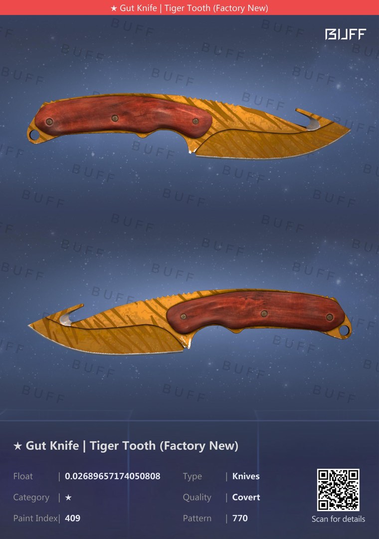 Gut knife tiger tooth FN CSGO, Video Gaming, Gaming Accessories, In ...