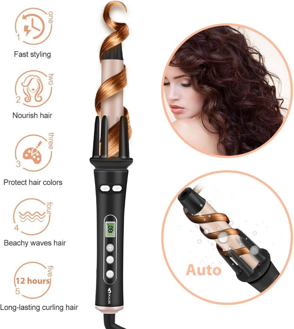 (H053) Automatic Hair Curling Wand,Auto Wavy Curling Iron 1 inch 30s ...