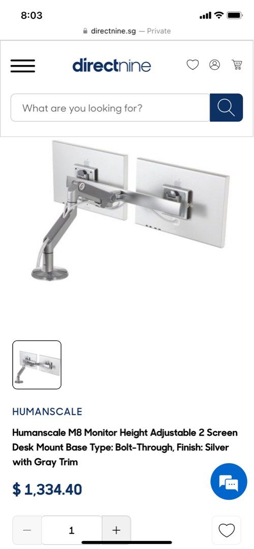 Humanscale M8 Monitor Height Adjustable 2 Screen Desk Mount Base ...