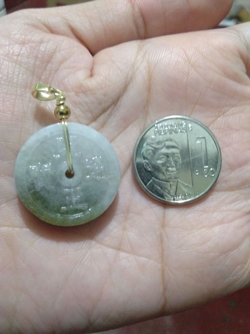 Jadeite Jade coin pendant with Chinese characters carvings on Carousell