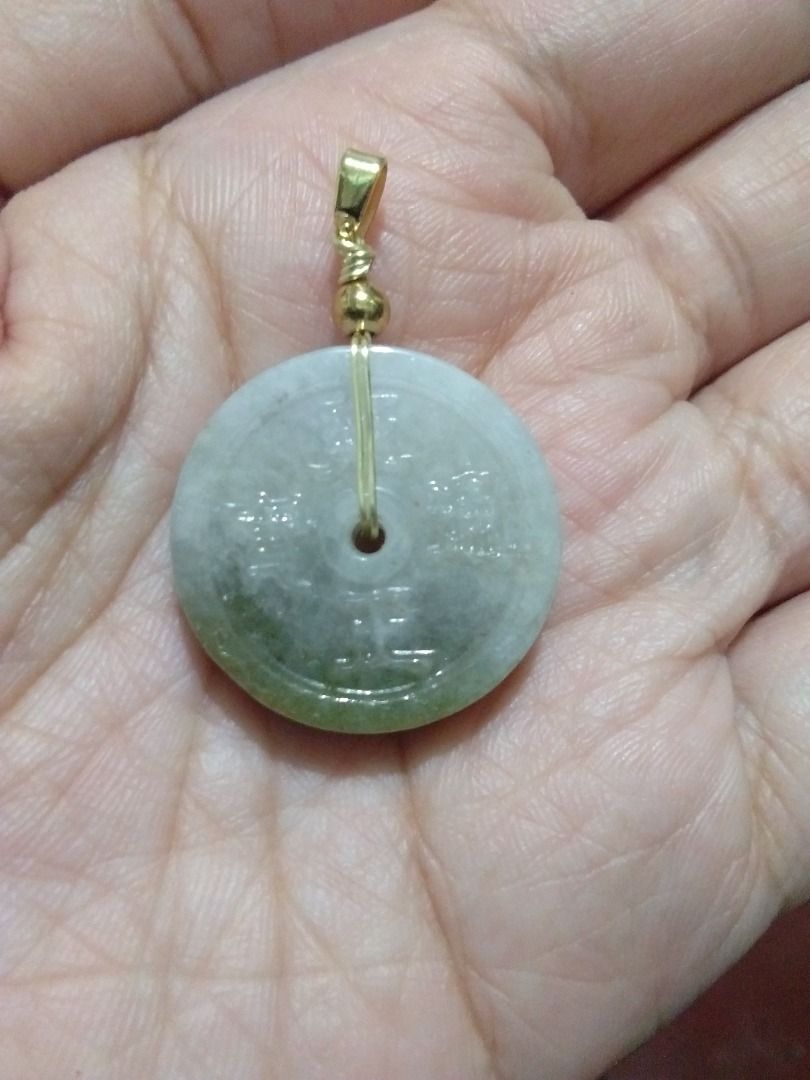Jadeite Jade coin pendant with Chinese characters carvings on Carousell