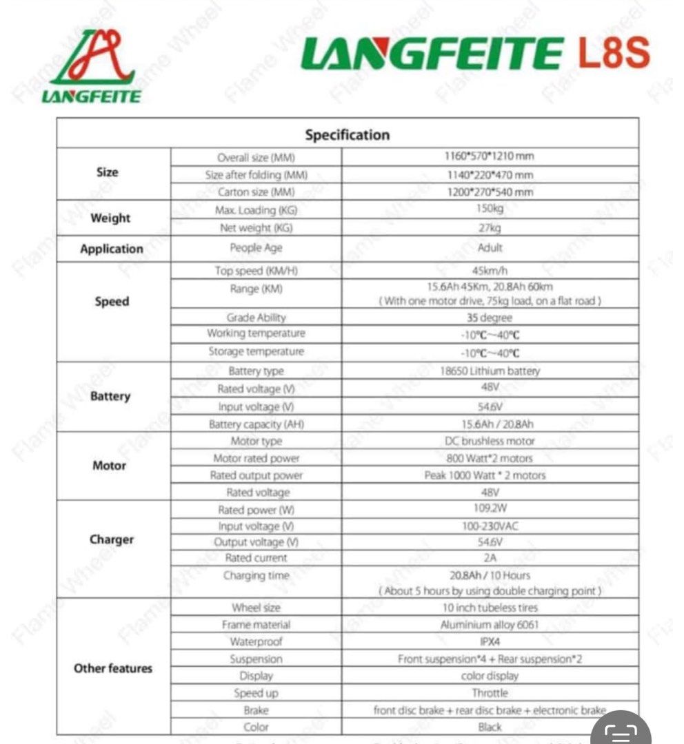 LANGFEITE L8S Dual Motor 15.6Ah 48V 800W*2 Folding Electric Scooter ...
