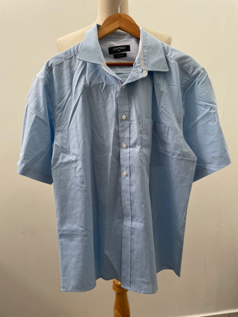 Lentino Blue Formal Office Shirt Short Sleeve XXL, Men's Fashion, Tops ...