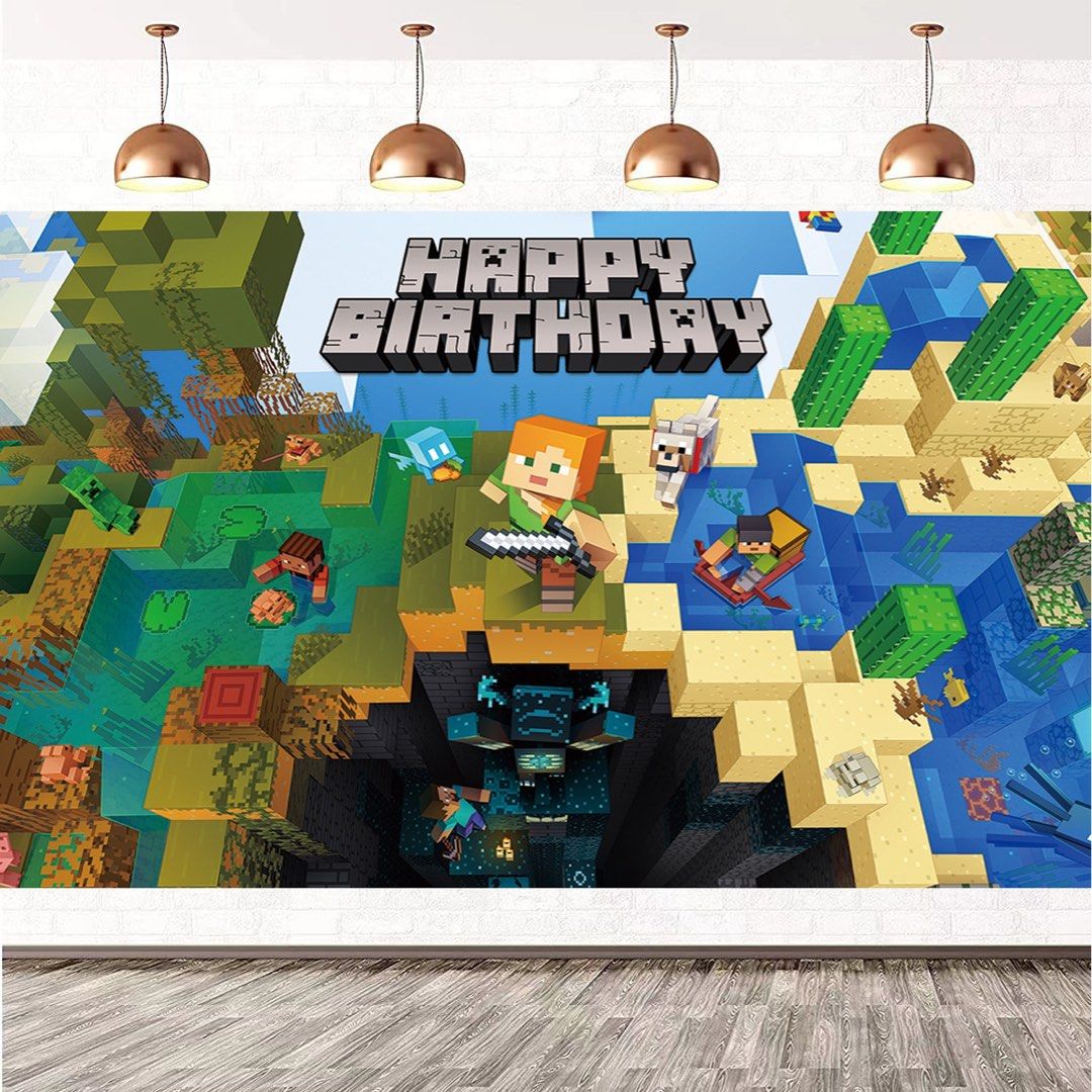 Minecraft birthday party backdrop 180*270cm, Furniture & Home Living ...