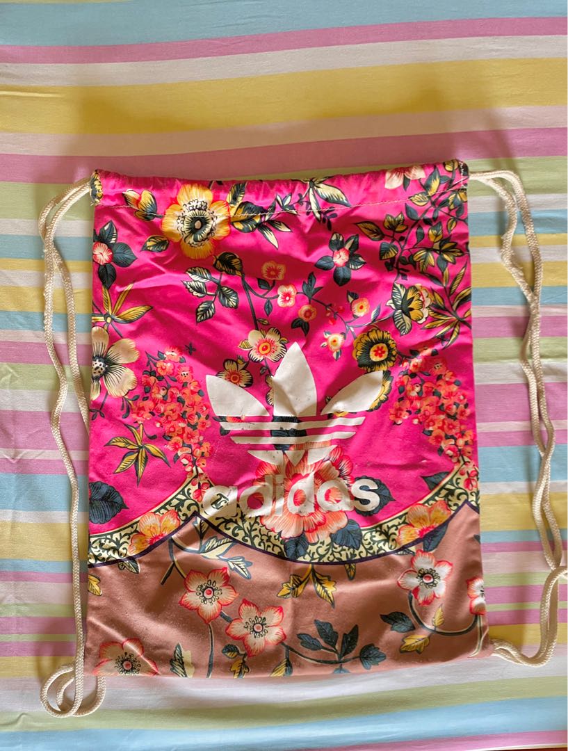 ORIGINAL VINTAGE Adidas Floral Pink String Backpack Bag, Women's ...