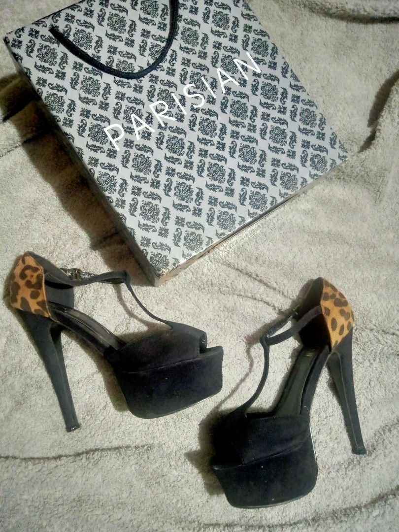 PARISIAN JOAN BLACK ANIMAL PRINT PAGEANT HEELS, Women's Fashion ...