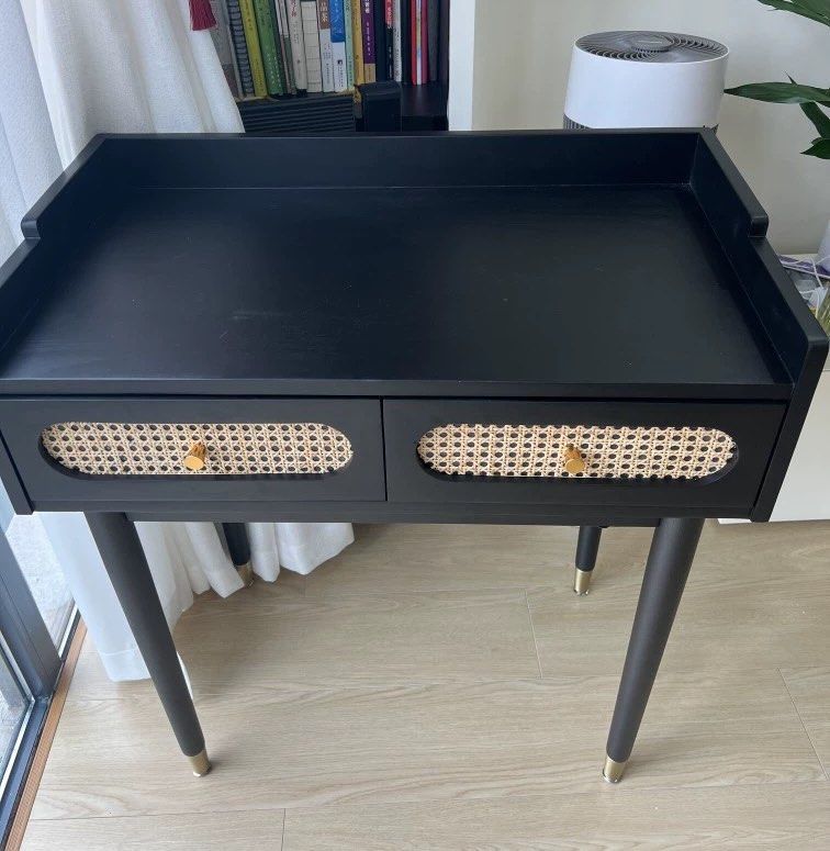 Rattan study table / vanity table, Furniture & Home Living, Furniture ...