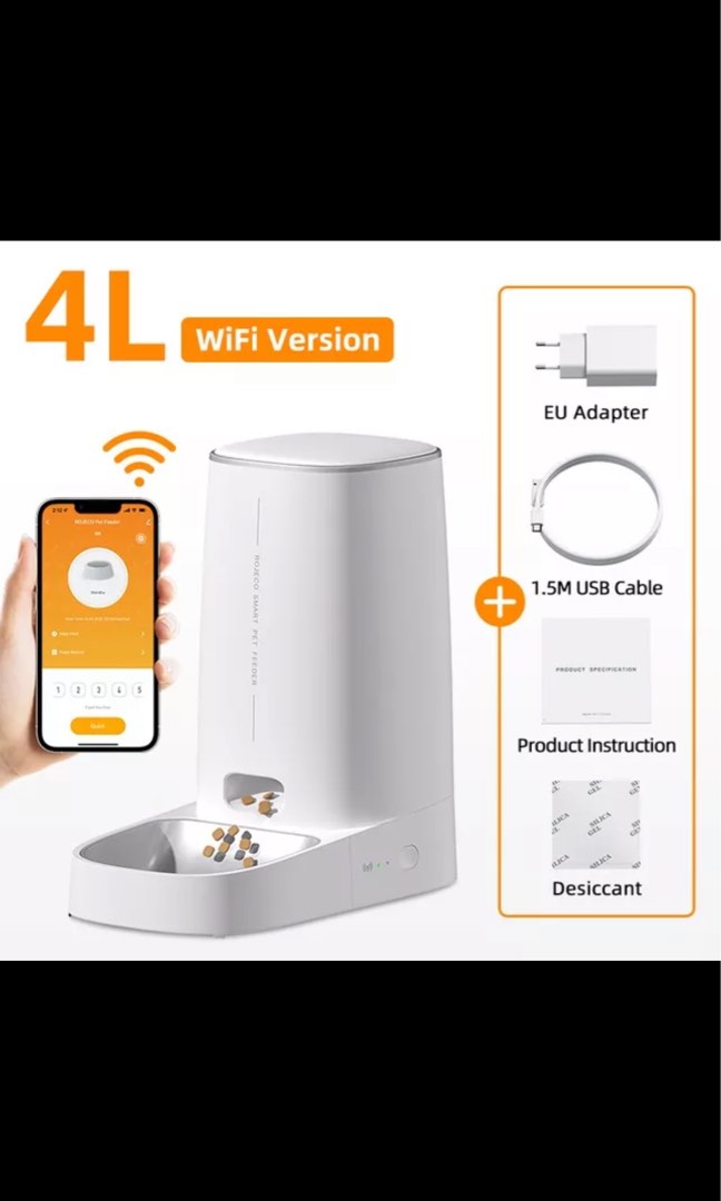 ROJECO 4L Automatic Pet Feeder WIFI+APP Control Pet Dispenser Remote Control Smart WiFi Auto ...