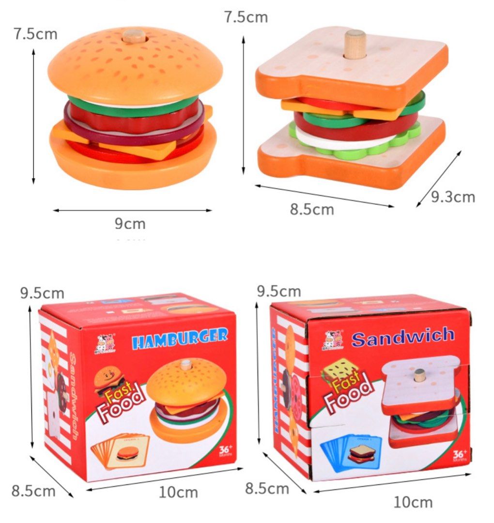 SG [Instocks] Wooden Burger Stack Making Set Kids Toys Pretend Play ...