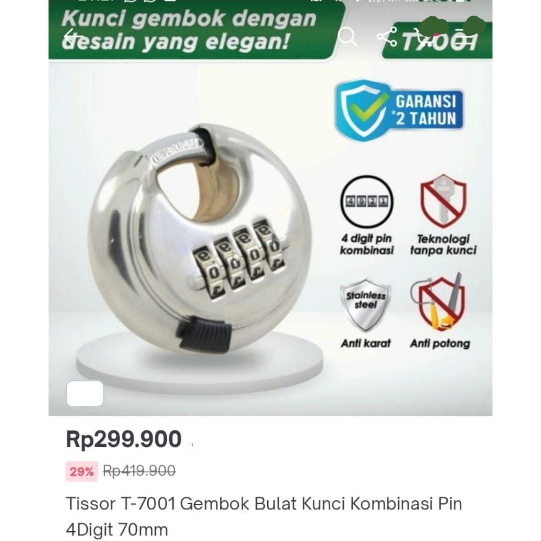 Tissor T-7001 Gembok Bulat Kunci Kombinasi Pin 4 Digit 70mm, Serba Serbi, Others di Carousell