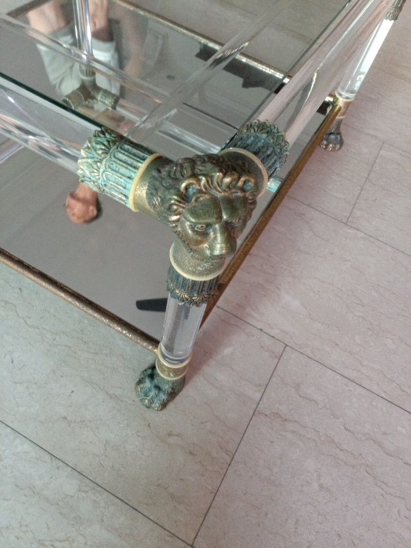 Vintage ornate art deco Italian Glass Coffee Table w brass lion ...