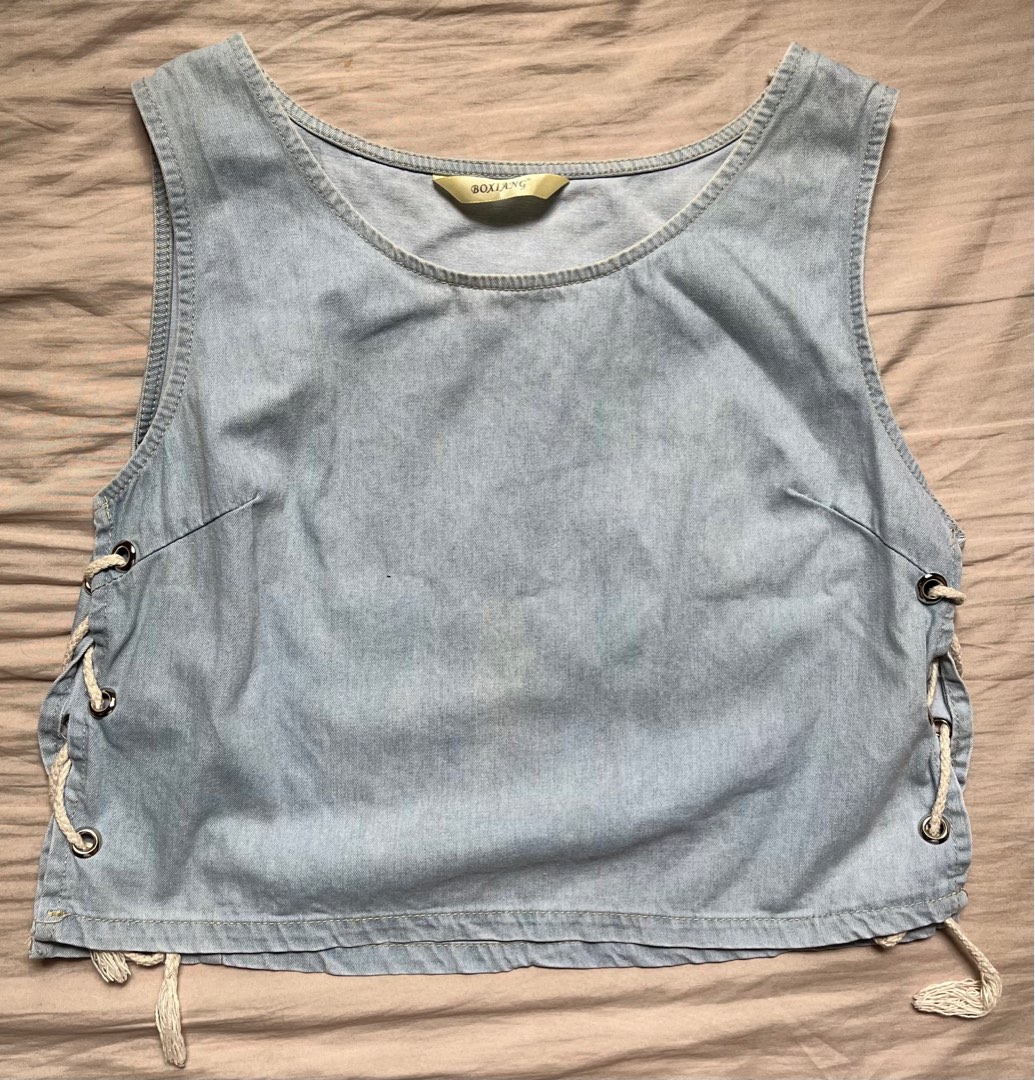 Wash Denim Blue String Top on Carousell