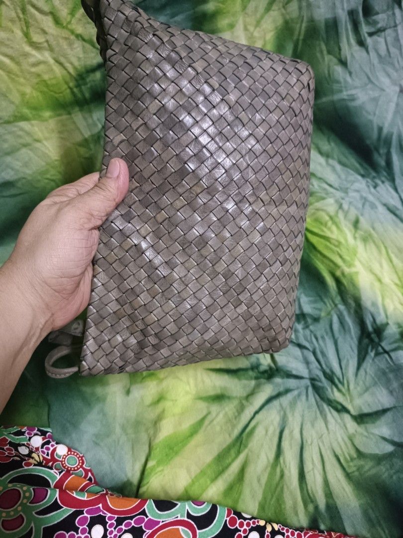 Woven/ Banig style genuine leather bag with brand on Carousell