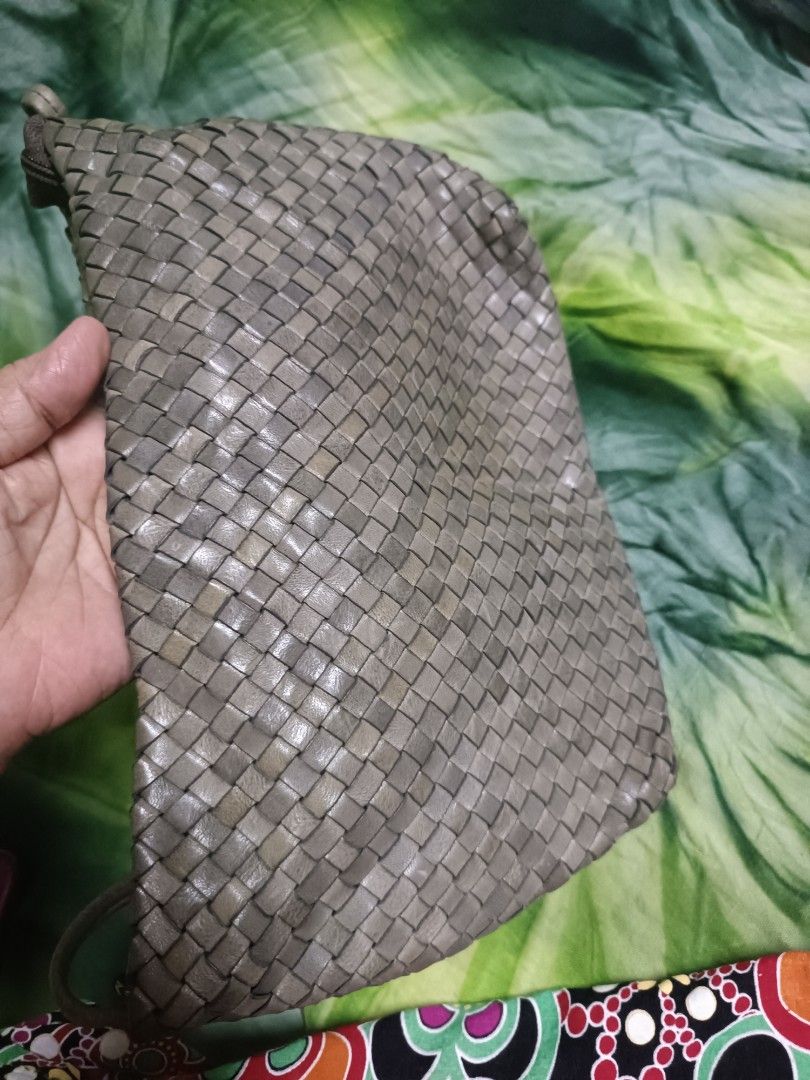 Woven/ Banig style genuine leather bag with brand on Carousell