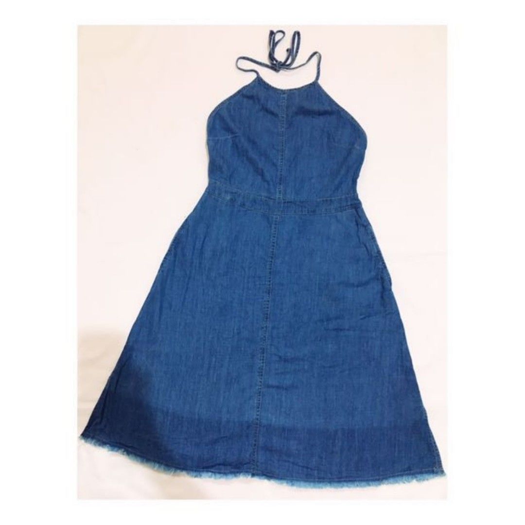 ZARA Denim Backless Haltr Dress, Women's Fashion, Dresses & Sets ...