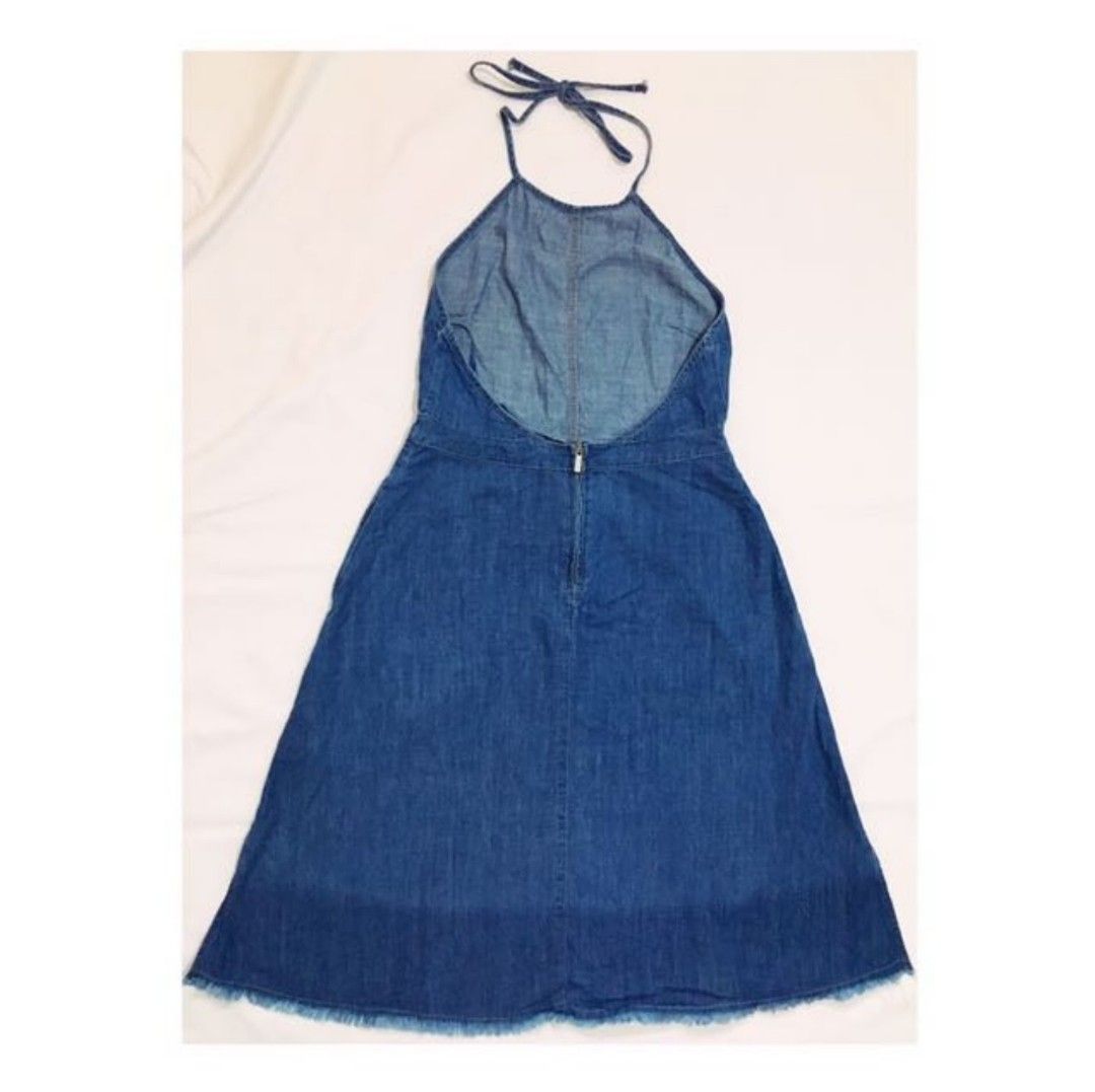 ZARA Denim Backless Haltr Dress, Women's Fashion, Dresses & Sets ...