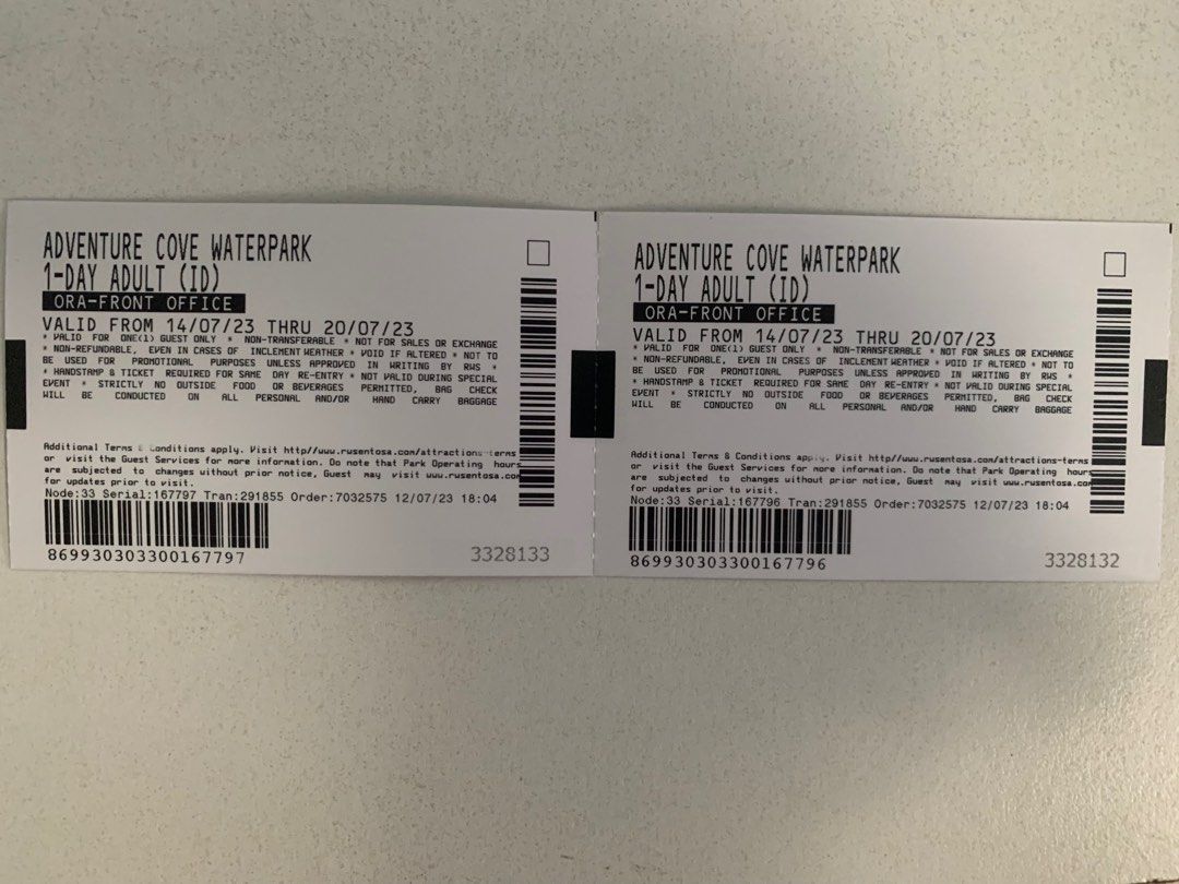 2 Tickets to RWS - Adventure Cove Water Park, Tickets & Vouchers, Local ...