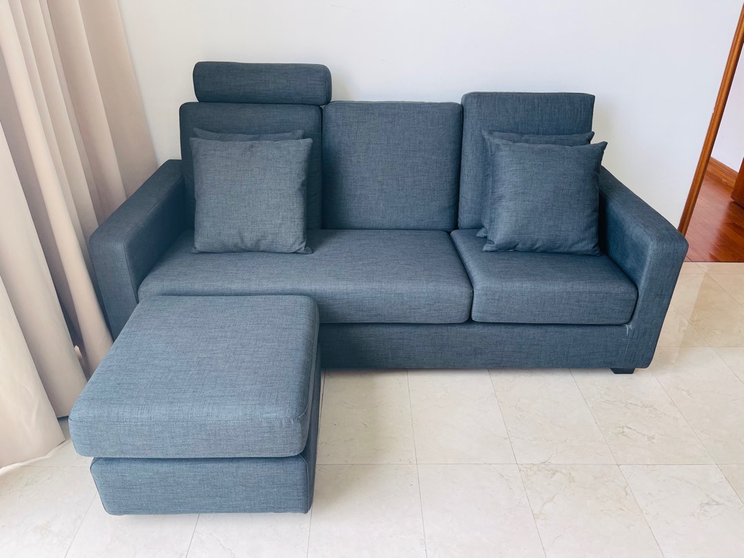 3 SEATER SOFA WITH STOOL (FABRIC, LIKE BRAND NEW), Furniture & Home ...