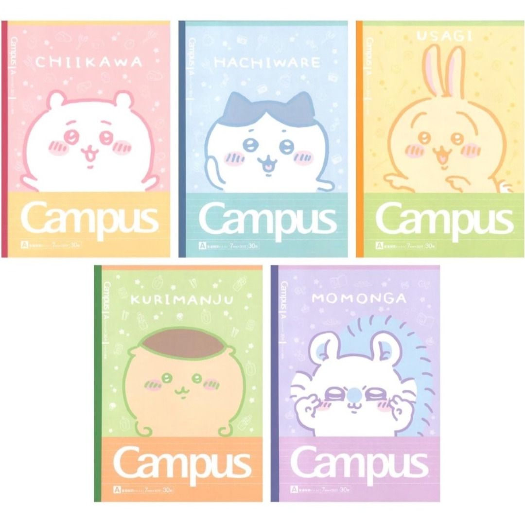 ‼️現貨‼️ [Chiikawa] CAMPUS 筆記簿 筆記本 單行薄 Notebook ちいかわ 小可愛 八字貓 兔兔 栗子饅頭 海獺 風獅爺 MOMONGA 飛鼠, 興趣及遊戲, 書本 ...