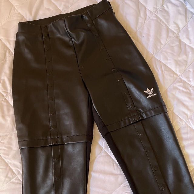 Adidas button fitted leather pants on Carousell