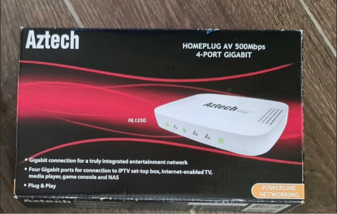 Aztech HomePlug AV 500Mbps 4-Port Gigabit (HL125G), Computers & Tech ...