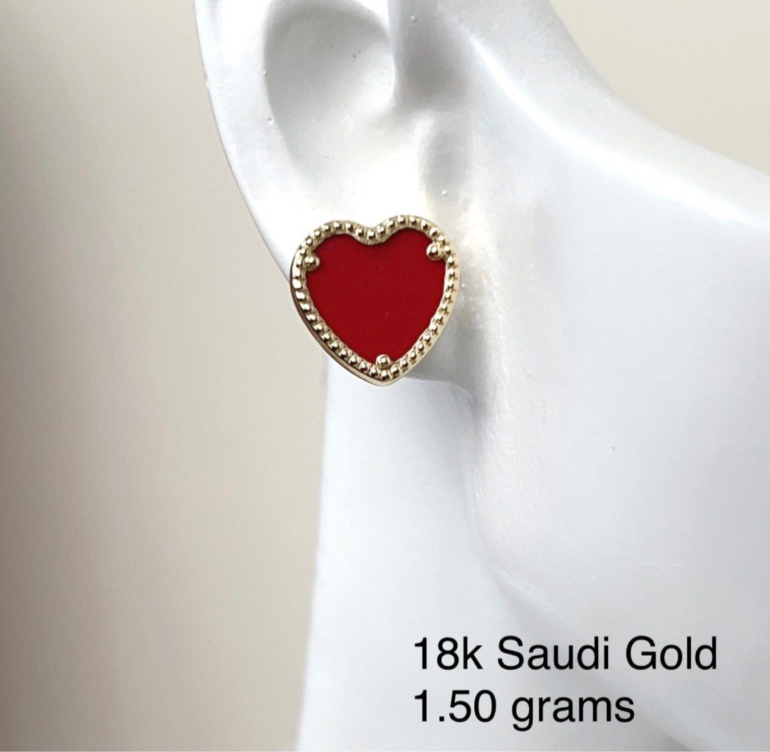Brand new 18k saudi gold earrings VCA red heart on Carousell
