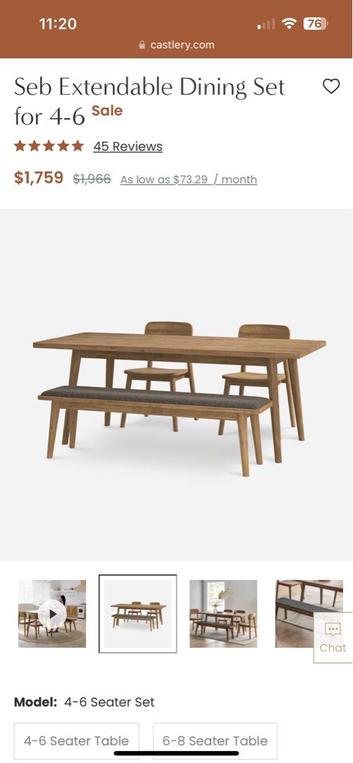 Castlery Seb Extendable dining set, Furniture & Home Living, Furniture ...