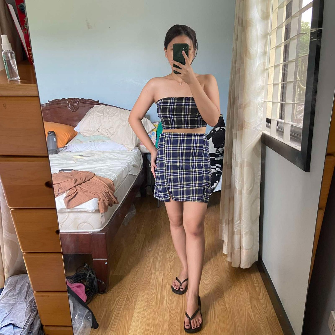Checkered Tube and Skirt Coords, Women's Fashion, Dresses & Sets, Sets ...