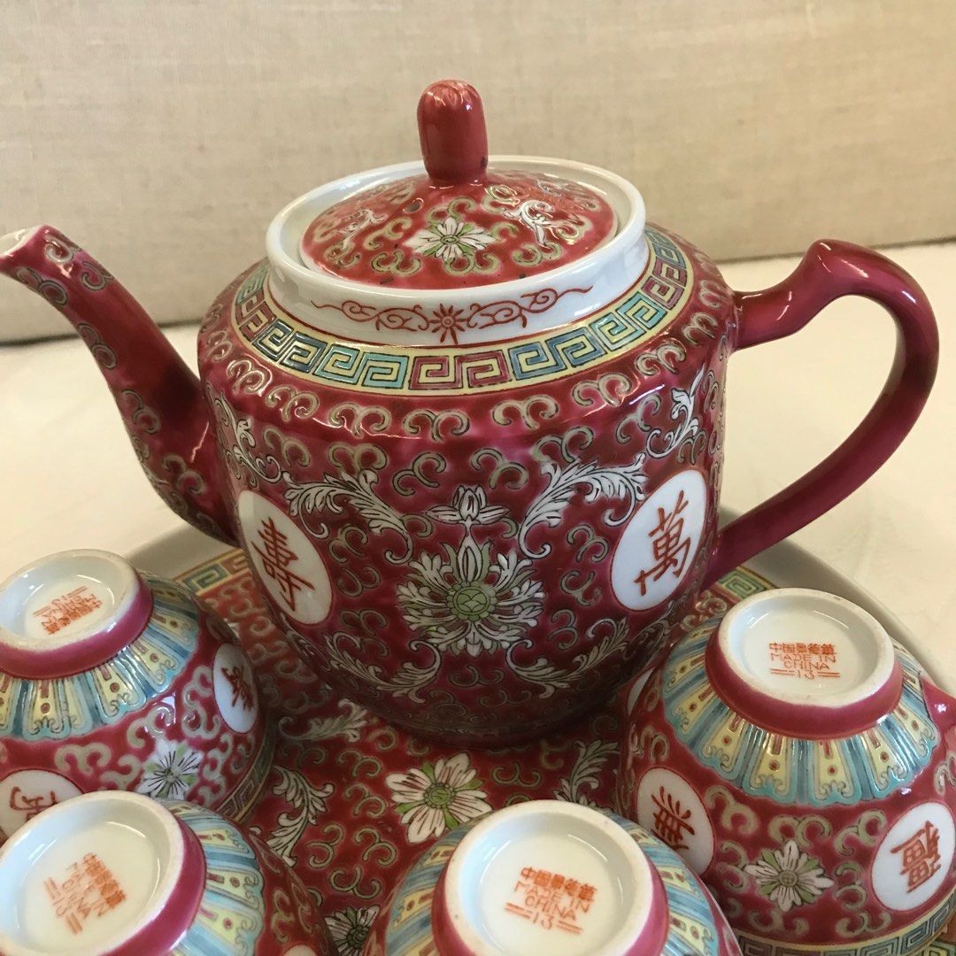 Chinese 6 piece tea set Wan Shou design, Furniture & Home Living ...