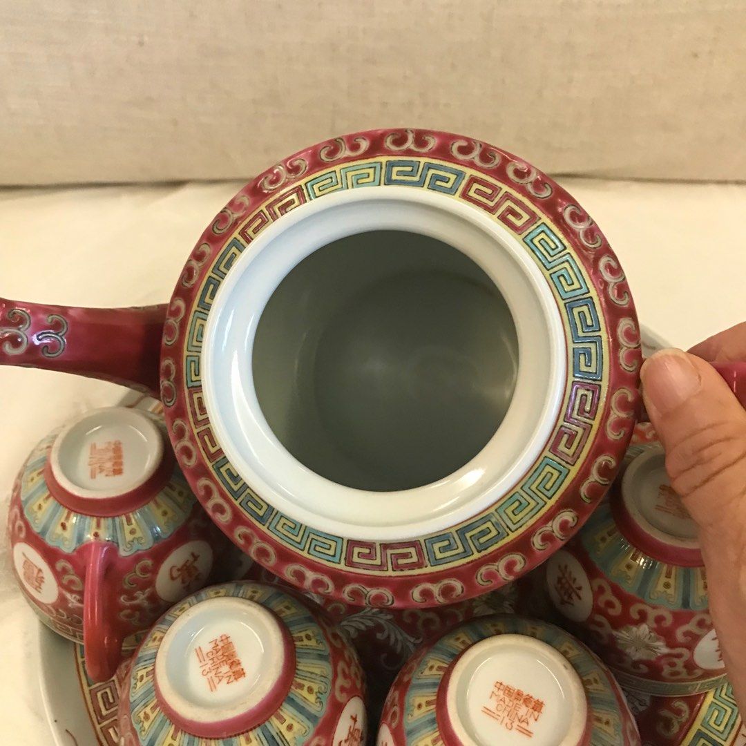 Chinese 6 piece tea set Wan Shou design, Furniture & Home Living ...