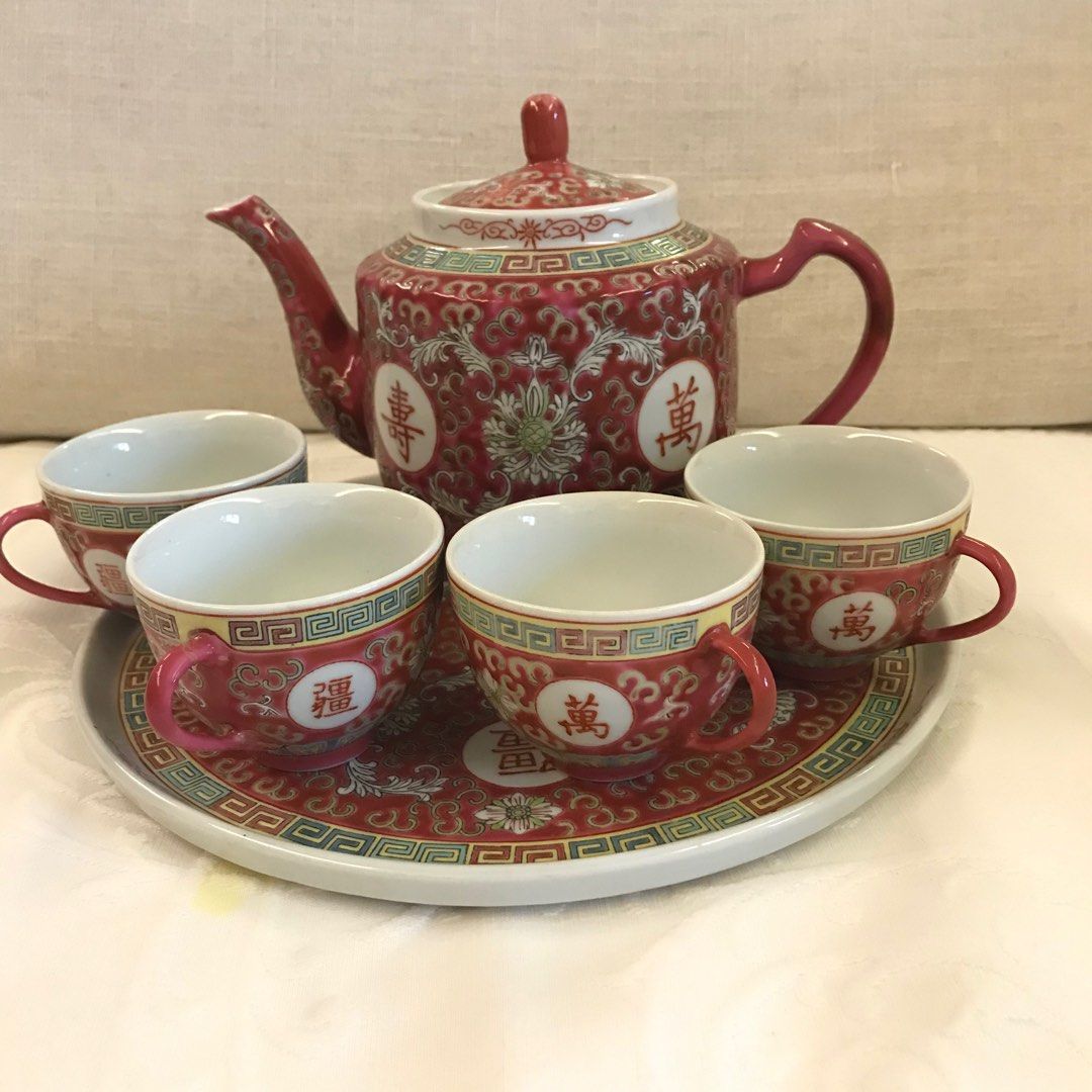 Chinese 6 piece tea set Wan Shou design, Furniture & Home Living ...