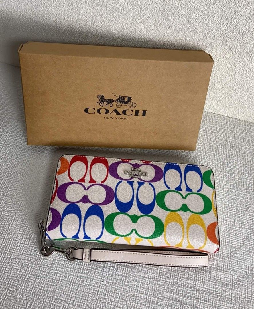 Coach Long Zip Around Wallet In Rainbow Signature Canvas, Women's ...