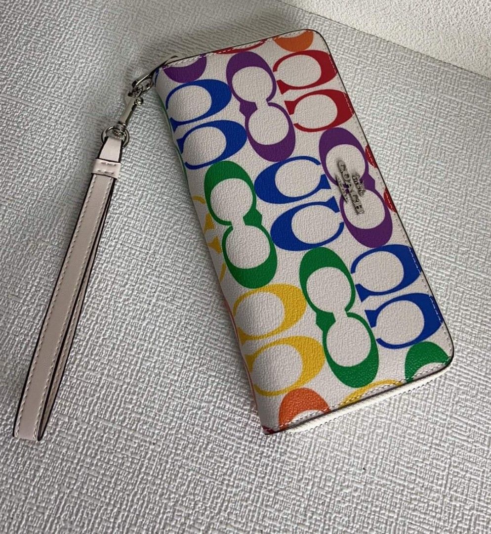 Coach Long Zip Around Wallet In Rainbow Signature Canvas, Women's ...