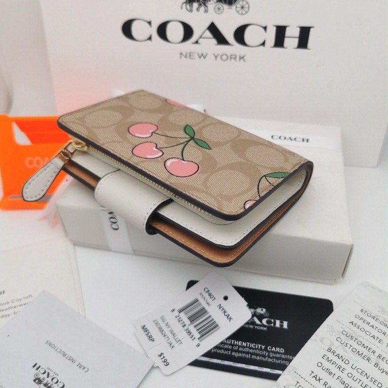 Coach Medium Corner Zip Wallet in Signature Canvas with Heart Cherry ...