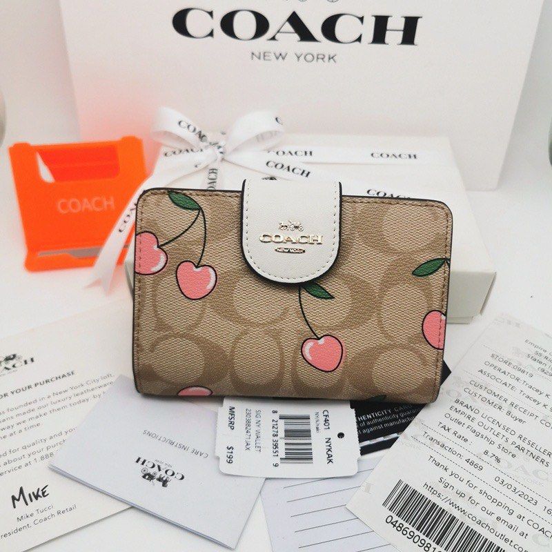 Coach Medium Corner Zip Wallet in Signature Canvas with Heart Cherry ...