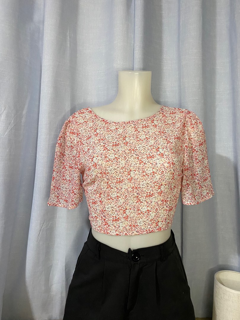 Dainty Floral Backless Blouse, Women's Fashion, Tops, Blouses on Carousell