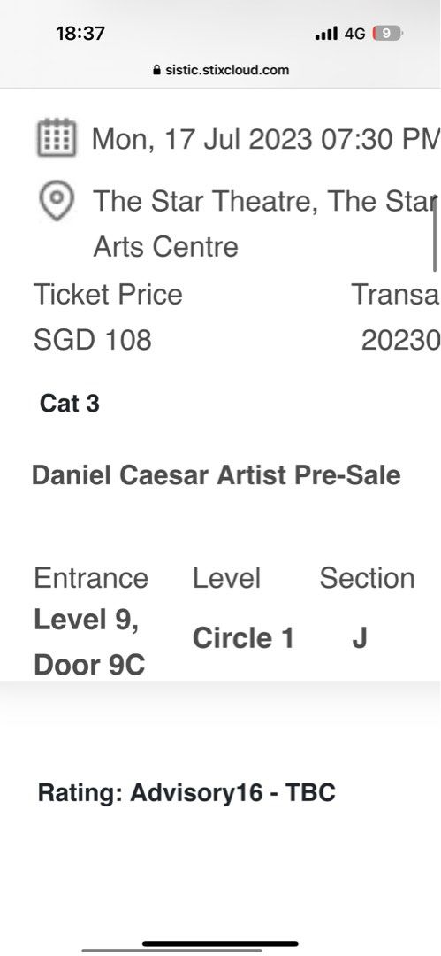 Daniel Caesar Cat 3 Section J, Tickets & Vouchers, Event Tickets on ...