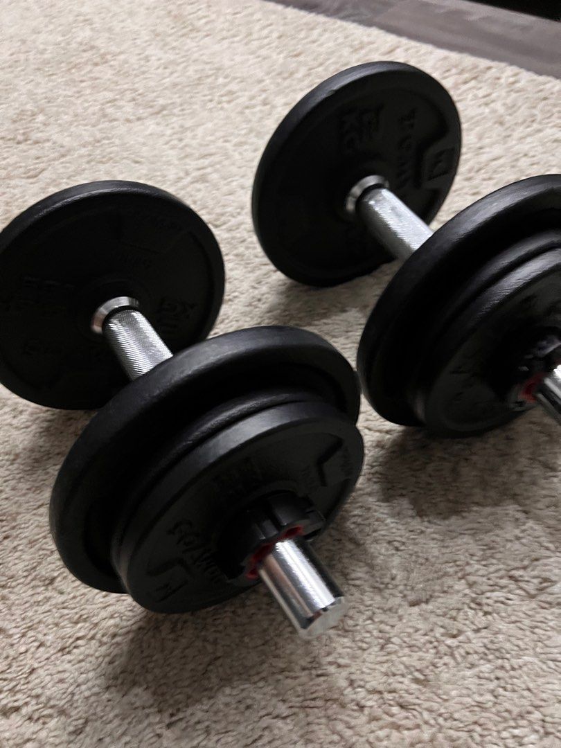 Decathlon Domyos adjustable dumbells (up to 10kg each), Sports ...