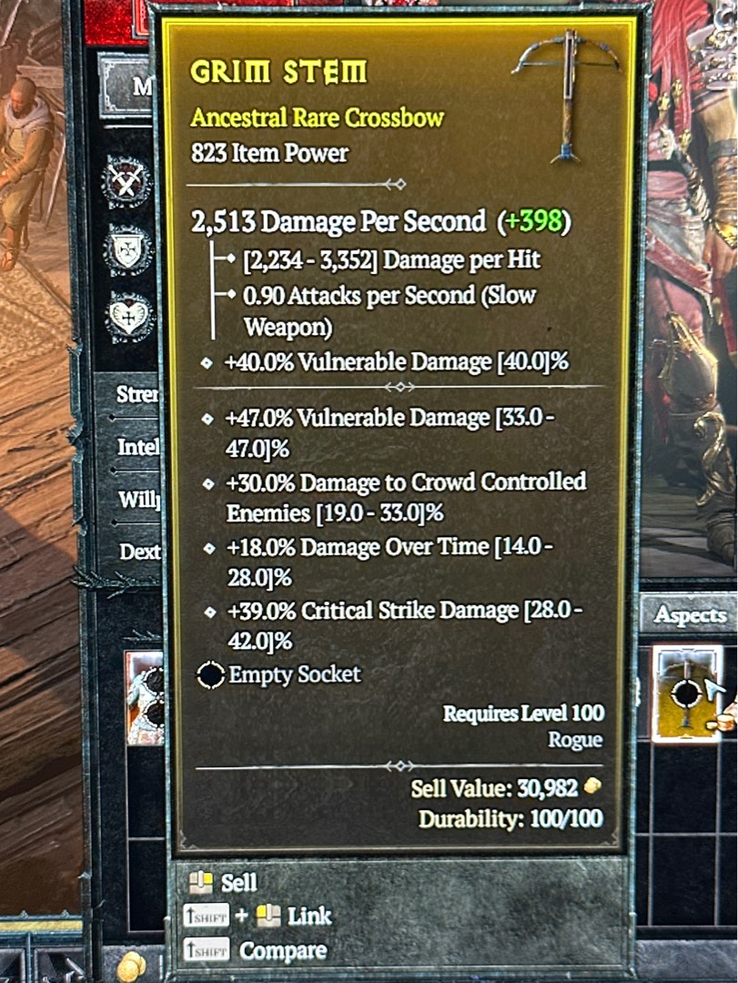 Diablo 4 Rouge Godly ip823 Crossbow max Vul/Crit/CC, Video Gaming ...